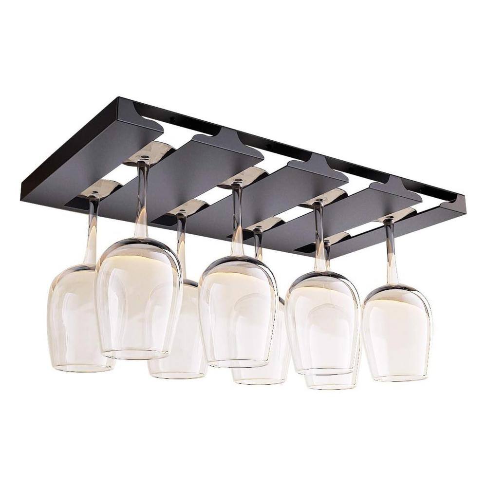 PRIMEPLUS Wooden Black Mounted Under-Cabinet Wine Glass Rack (2-Pack ...