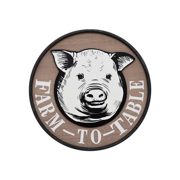 PARISLOFT Farmhouse Rustic Brown Round Farm-To-Table Pig Wall Mounted ...