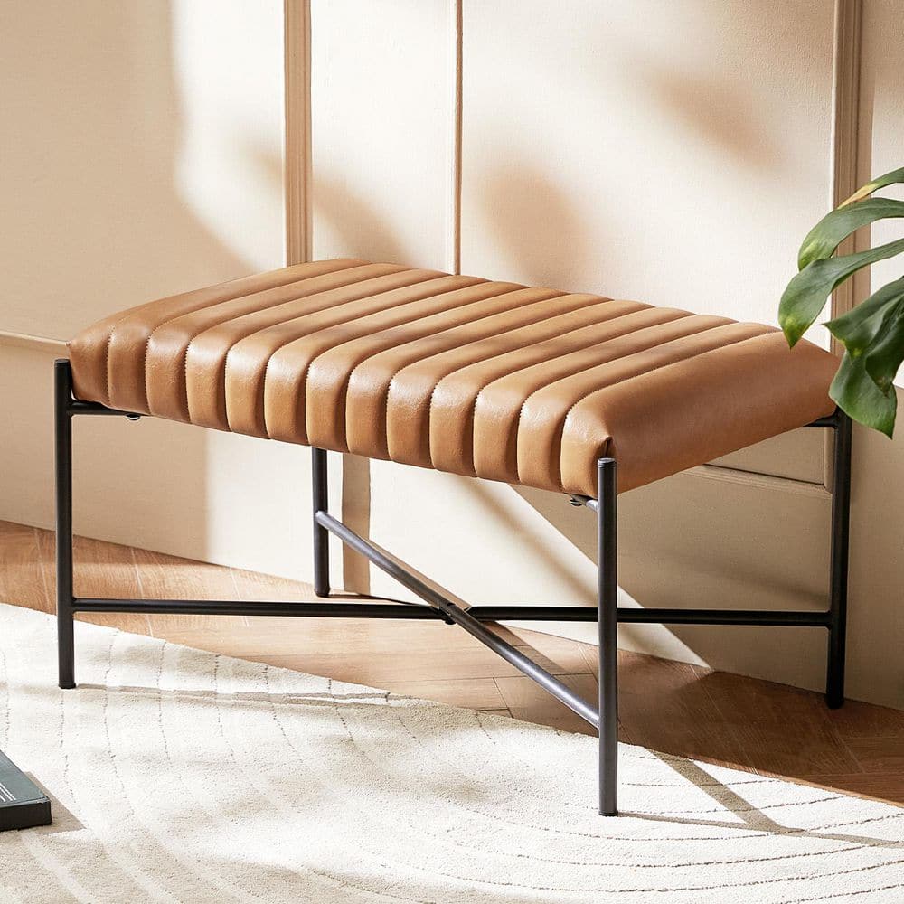 JAYDEN CREATION Lawrence Camel Bench With Metal Legs 29.5 in. BEXY1419 ...