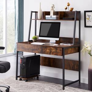 Inval 47.24 in. Espresso Wengue Rectangular 1 -Drawer Computer Desk ...