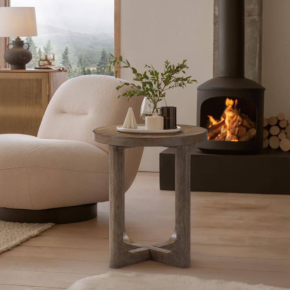 Lazzara Muriel 20 Dia in. Light Brown Finish Round Wood End Table 3558 ...