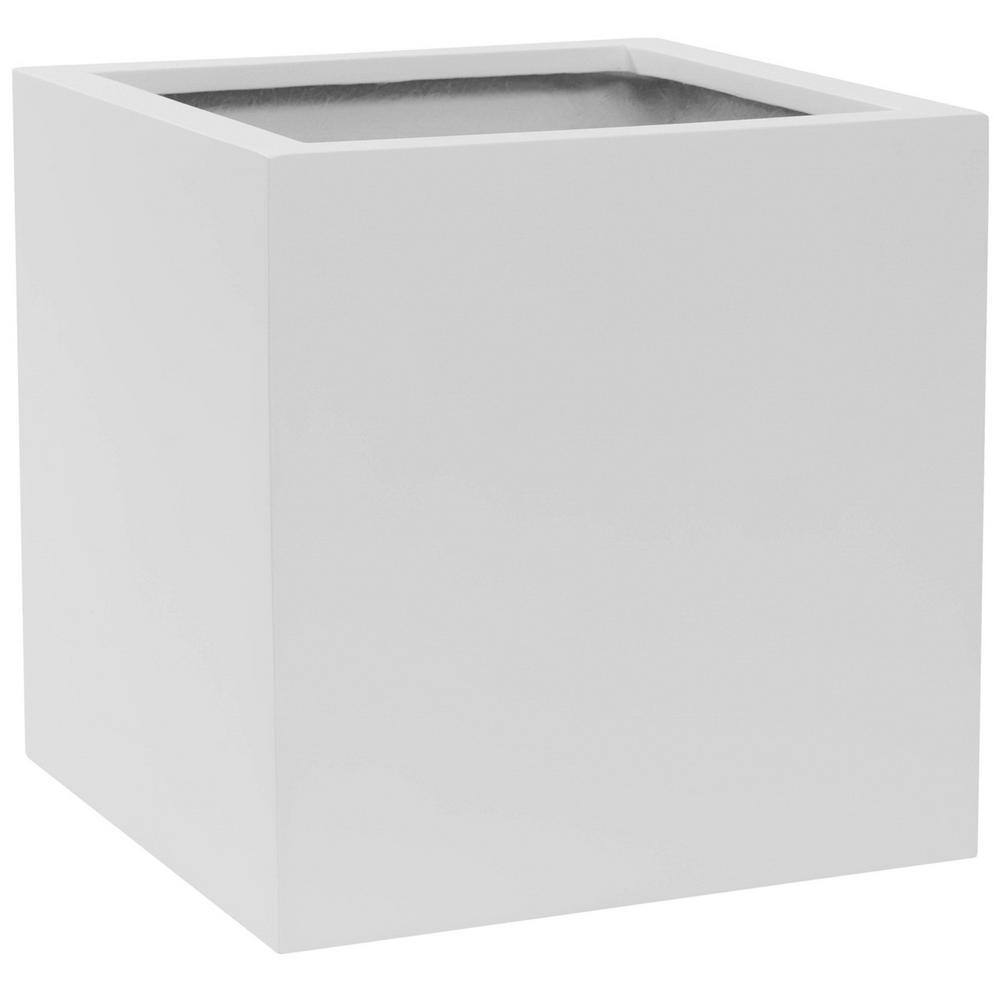 PotteryPots Essential Block Medium 16 in. Matte White Fiberstone Indoor ...