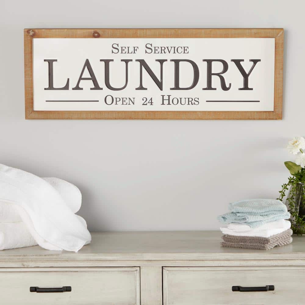 Litton Lane Metal White Laundry Sign Wall Decor 53649 The Home Depot