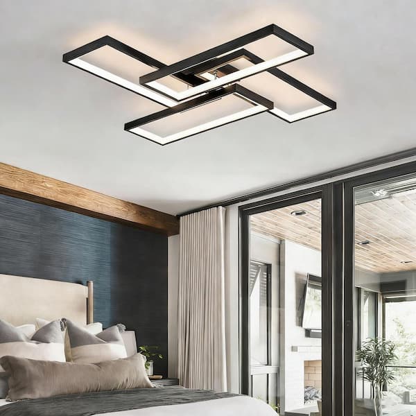 BIBIVIS 26 in. Dimmable LED Chandelier Black Flush Mount Ceiling Light ...