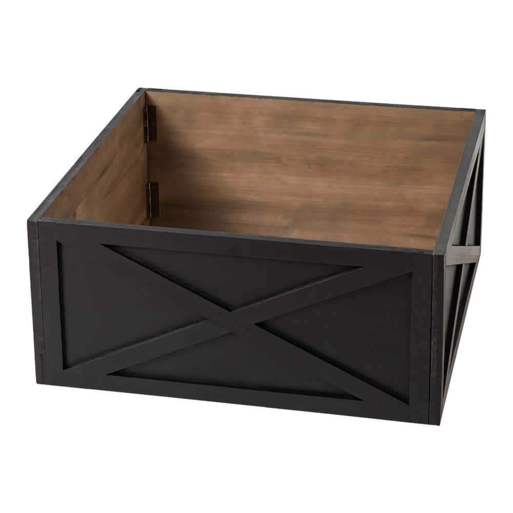 Glitzhome 26 in. L Washed Black Wooden Tree Collar 2010600072 - The ...