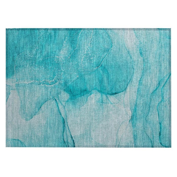 HomeRoots Teal 2 ft. x 3 ft. Abstract Indoor/Outdoor Area Rug ...