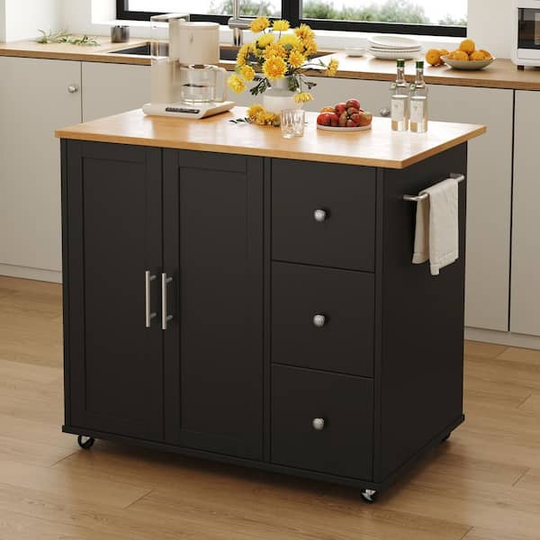 CHRISTOPHER KNIGHT HOME Willem Black Wood Kitchen Cart with 1 Dual-door ...