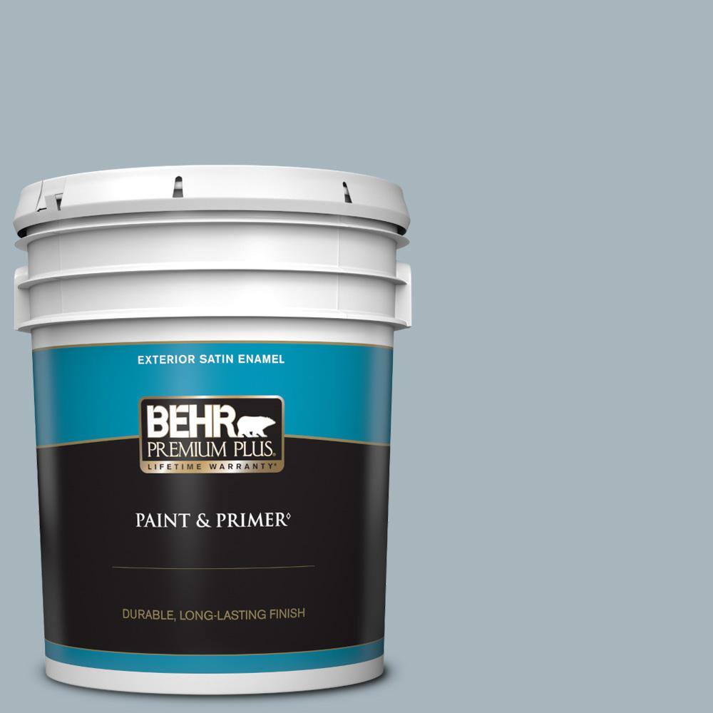 BEHR PREMIUM PLUS 5 gal. #N480-3 Shadow Blue Satin Enamel Exterior ...