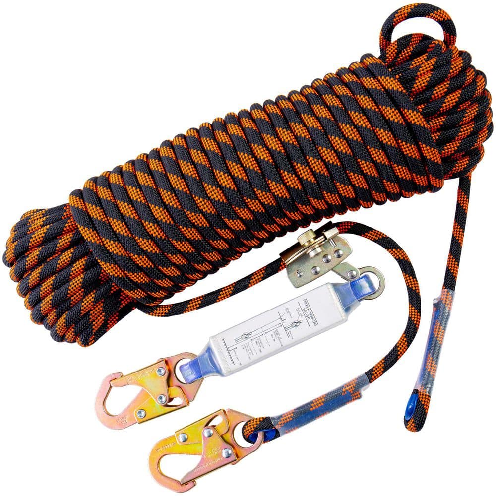 25 ft. Safety Lanyard Rope Harness w/Shock Absorber and Snap Hook for ...
