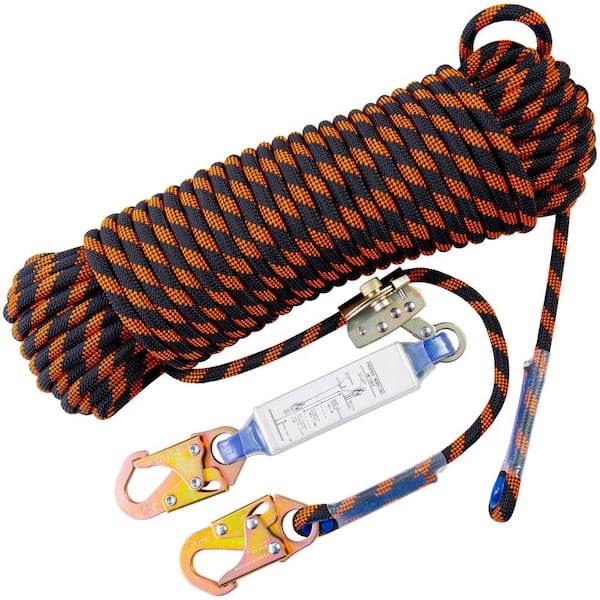 25 ft. Safety Lanyard Rope Harness w/Shock Absorber and Snap Hook for ...