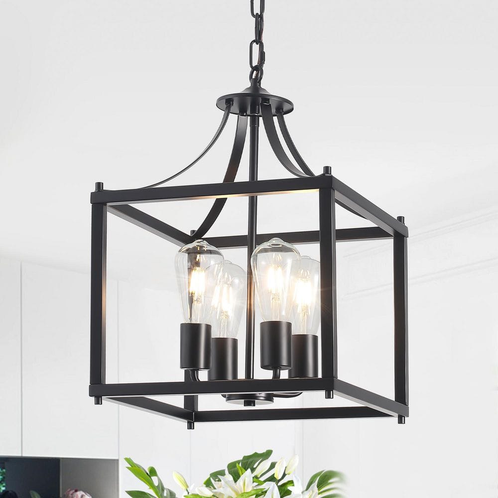 ZSMIHDOH 17.7 in. 4-Light Black Modern Farmhouse Lantern Square ...
