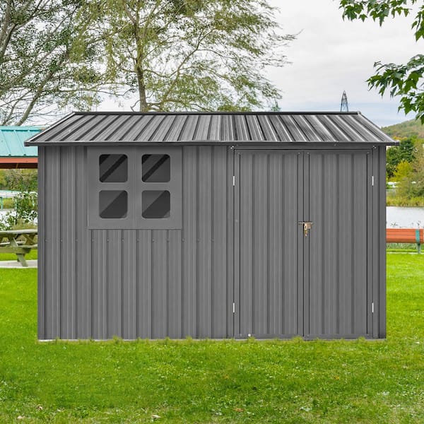 Boosicavelly 8 ft. W x 6 ft. D Gray Metal Shed with Double Door and ...