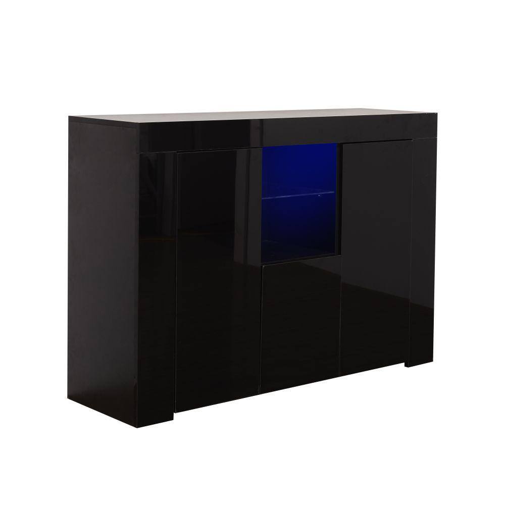 Kahomvis Black High Gloss Wood Buffet with LED Light JS-LKW33S030 - The ...