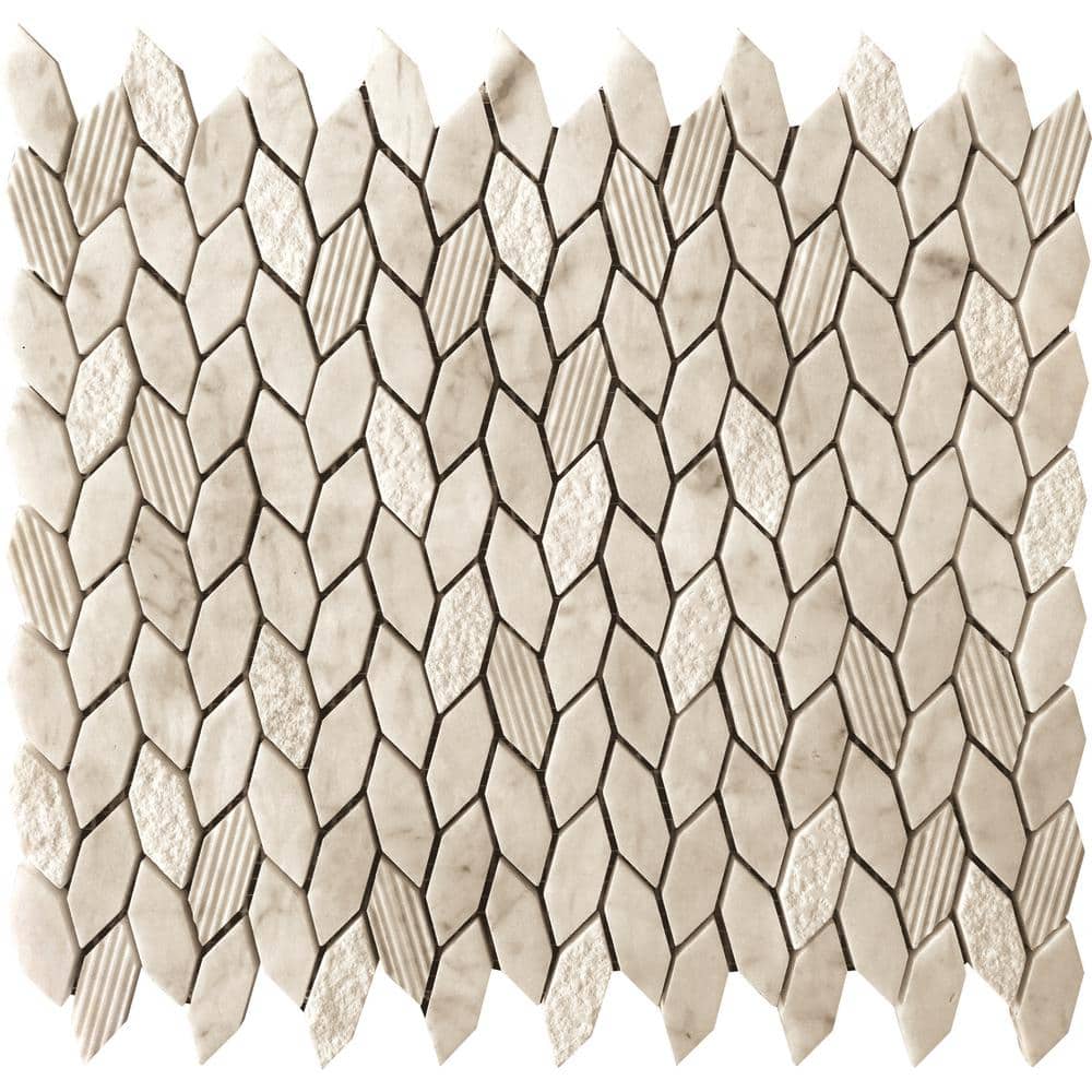 Apollo Tile Beige 11.8 in. x 12 in. Leaf Polished and Etched Marble ...