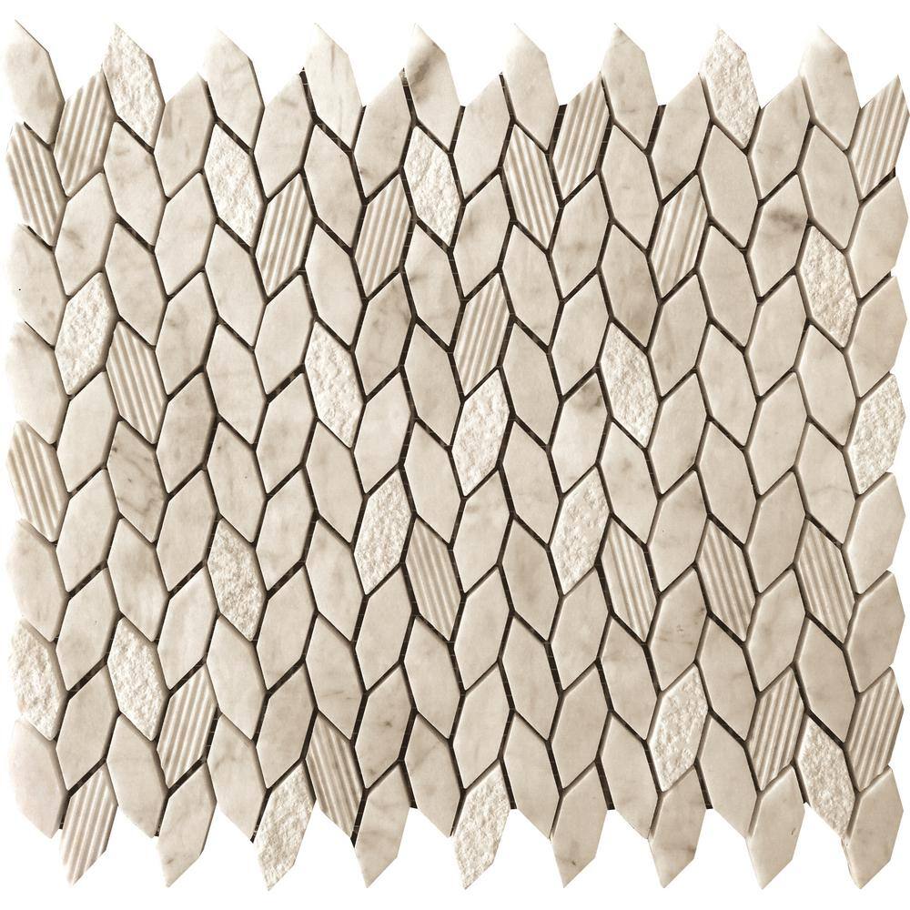 Apollo Tile Beige 4 in. x 5 in. Leaf Polished and etched Marble Mosaic ...