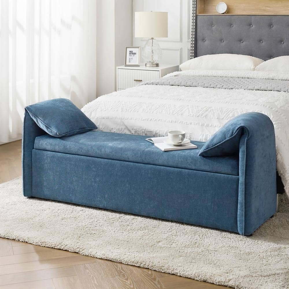 JAYDEN CREATION Arturo Navy Modern 61 in. W Storage Bedroom Bench with ...