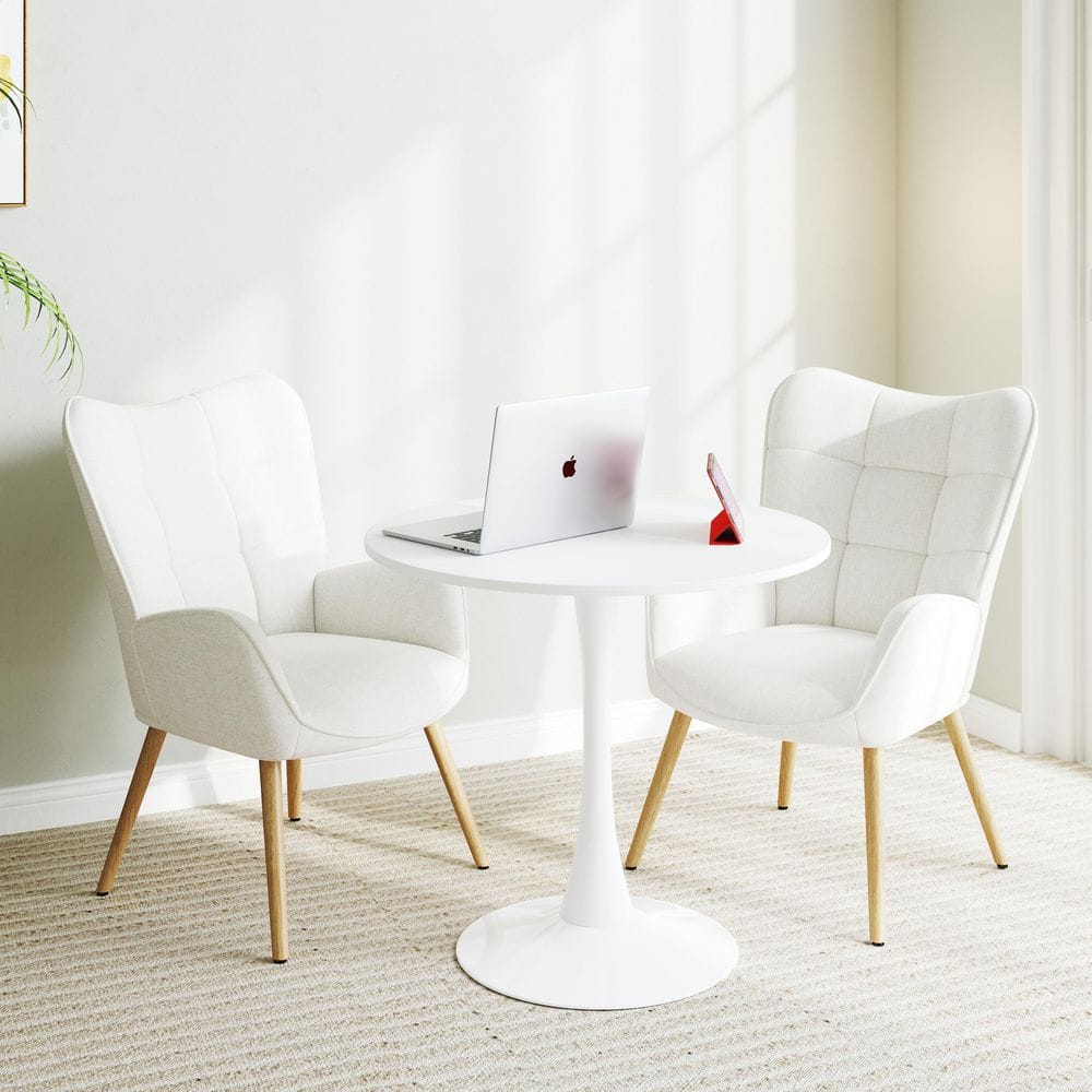 Homy Casa KEYUS 3-Piece Round Dining Set with Beige Fabric Chairs and ...