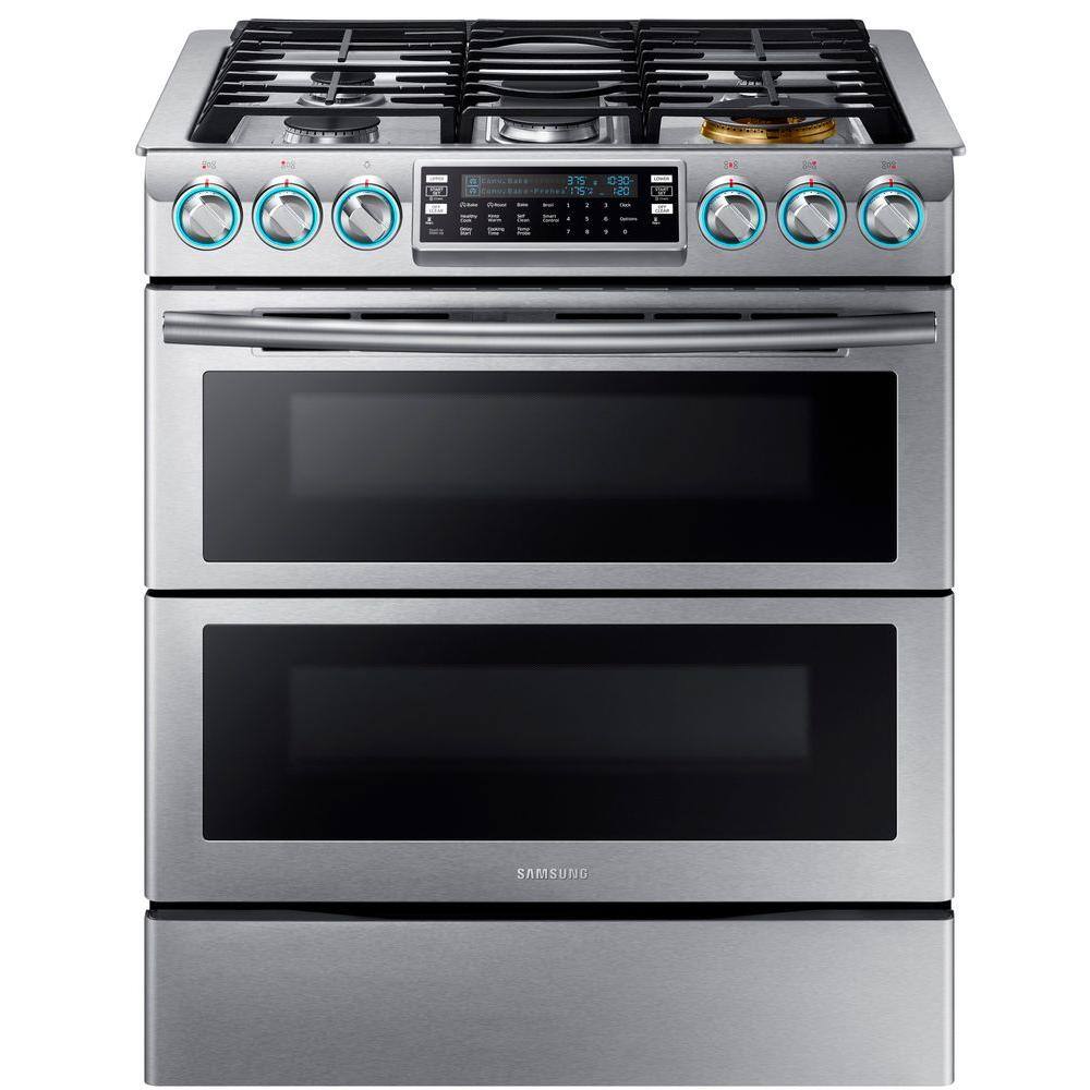 Samsung Flex Duo 5.8 cu. ft. Slide-In Double Oven Gas Range with Self ...
