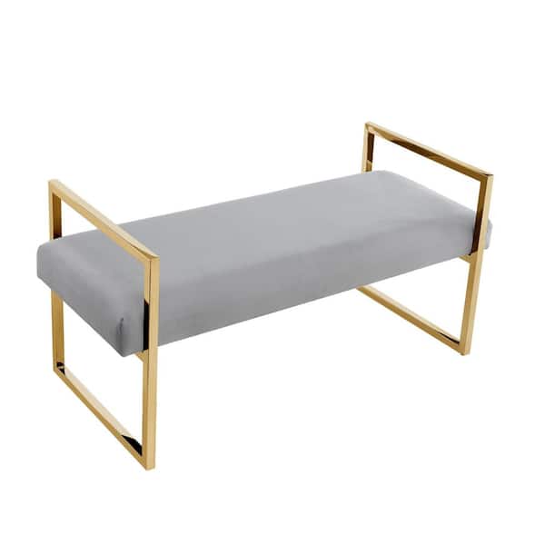 HomeRoots Amelia Gray 48 in. Velvet Bedroom Bench Backless Upholstered ...