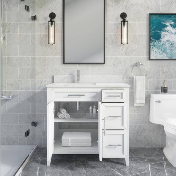 ART BATHE Jasper 36 in. W x 22 in. D Bath Vanity in White with ...