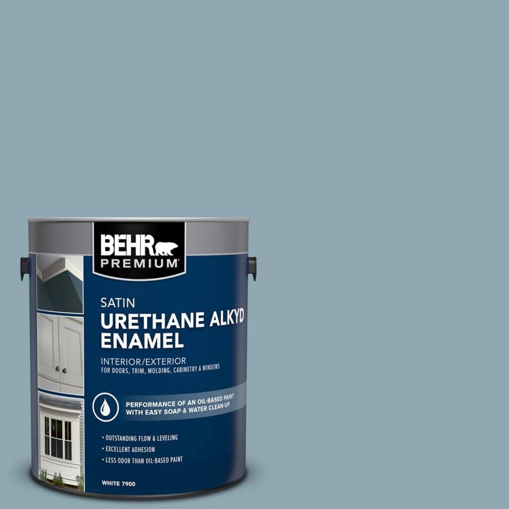 BEHR PREMIUM 1 gal. #530F-4 Newport Blue Urethane Alkyd Satin Enamel ...