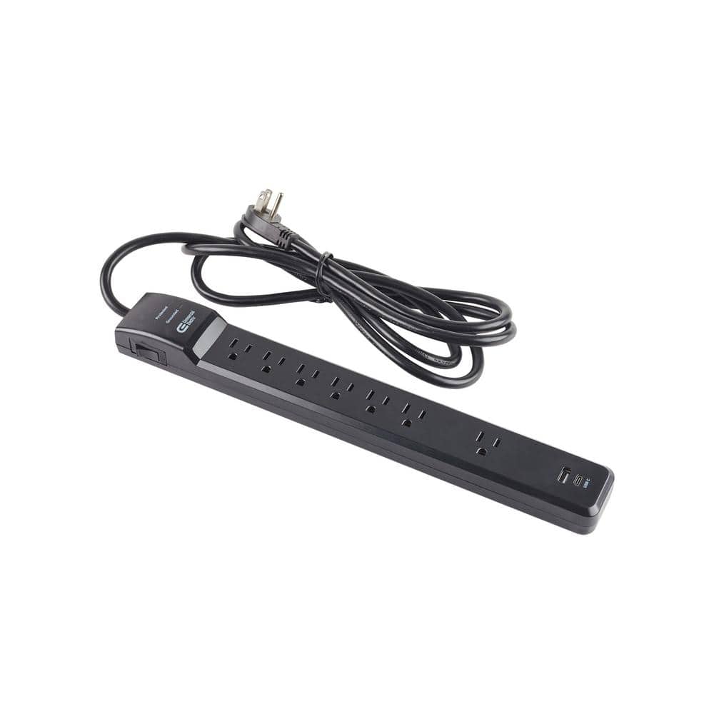 Commercial Electric 8 ft. 7-Outlet Surge Protector with 1 USB-A and 1 ...