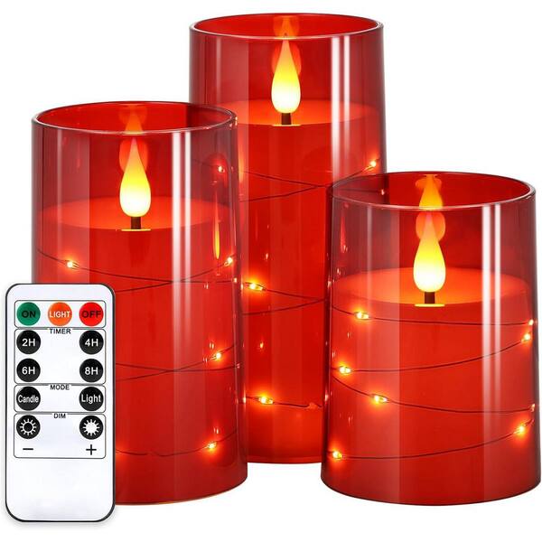 Flickering Flameless Candles Battery Operated LED Pillar Candles Red 3 ...