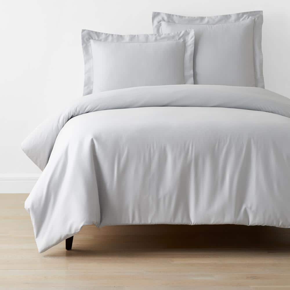The Company Store Company Cotton Light Gray Queen Sateen Duvet Cover ...
