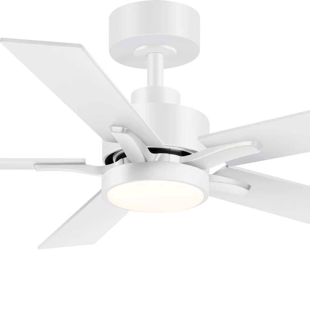 Flashwind Walter 42 in. Indoor Matte White Ceiling Fan with Adjustable White LED Light with 5 ...