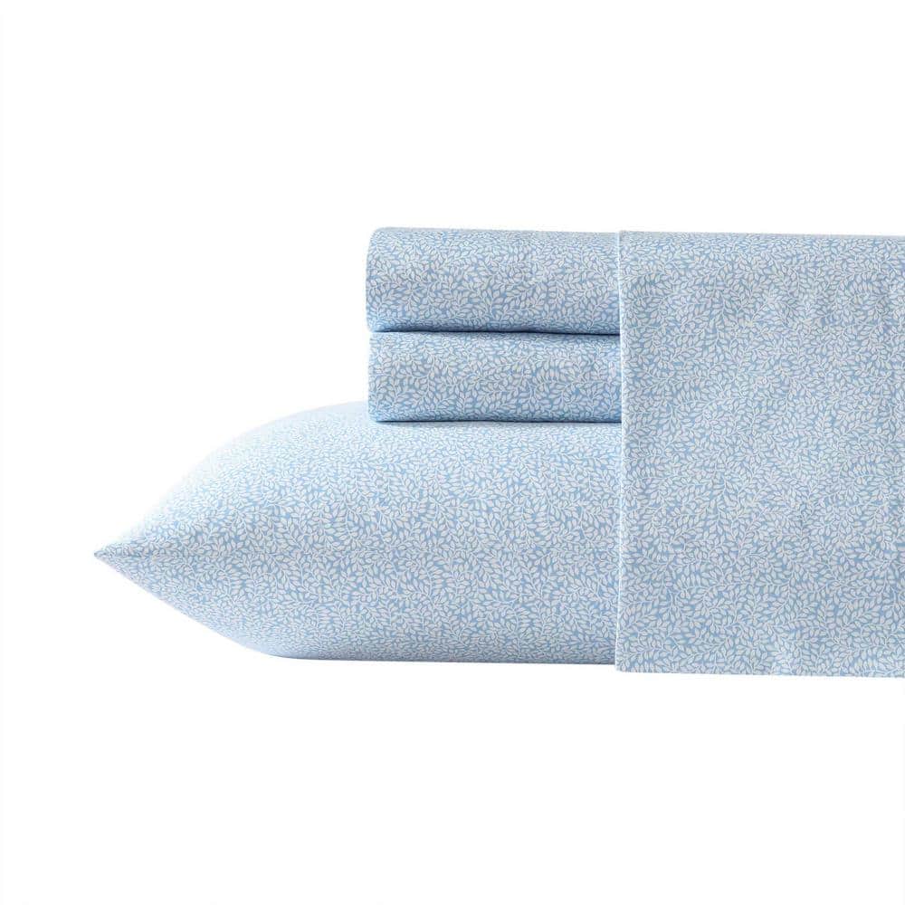 Laura Ashley Little Vines Novelty 4-Piece Blue/White Sateen Queen Sheet ...