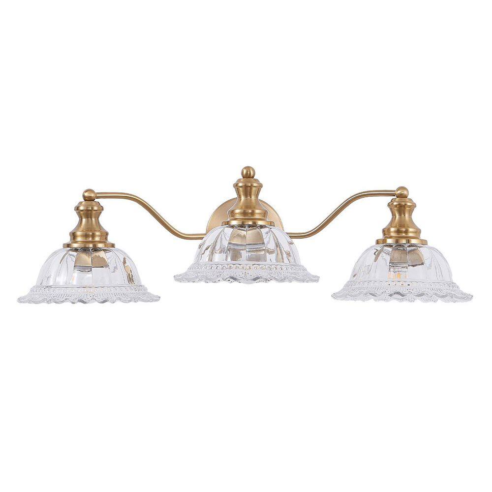 GMGSROM 24 in. 3-Light Gold Vanity Light with Petal-Shaped Glass Shade ...