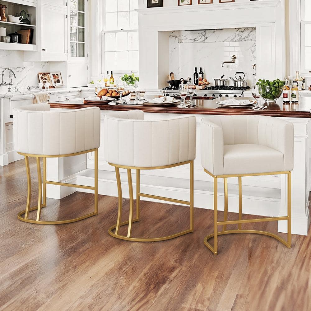 LUE BONA Siska 26 in.Modern Beige Fabric Upholstered Counter Stool with ...