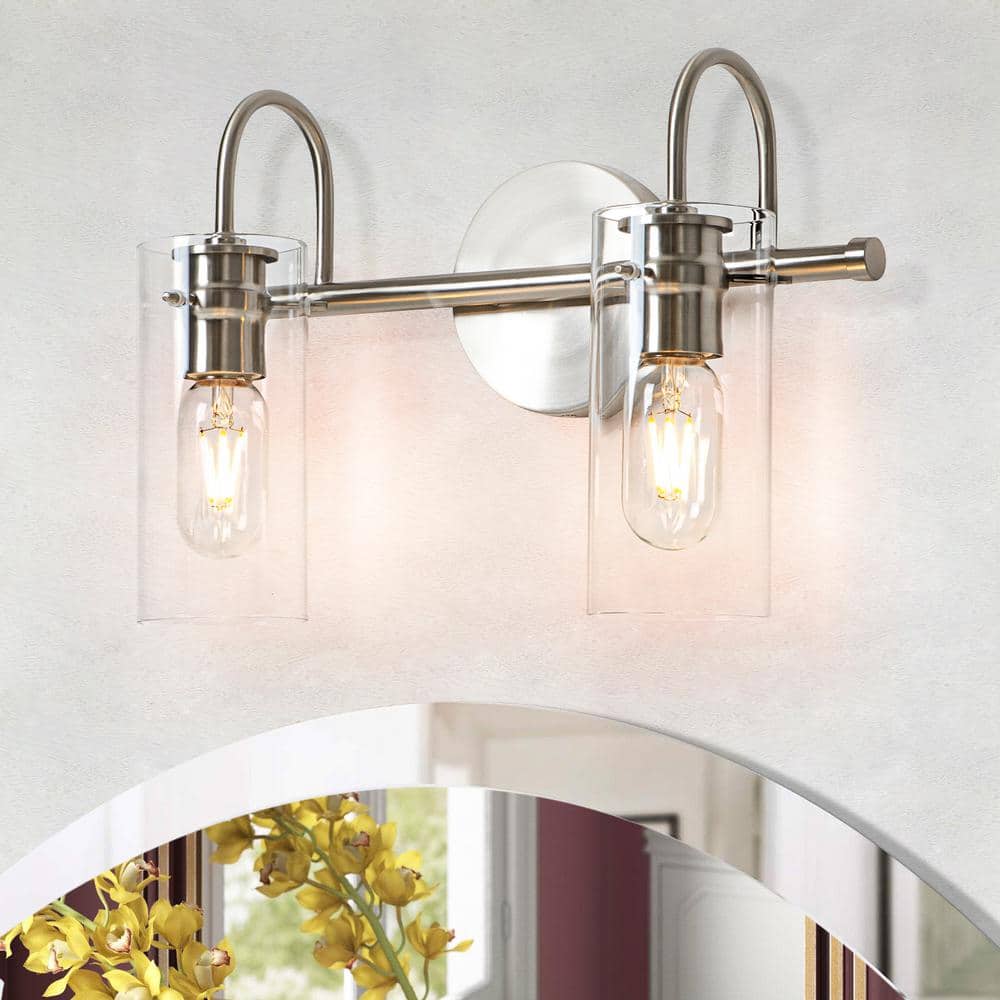 EDISLIVE Paquette 14 in. 2-Light Satin Nickel Modern Vanity Light ...