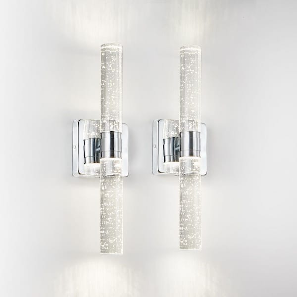 Jushua (2-Pack) 17 in. H 1-Light Chrome Contemporary Crystal Wall ...
