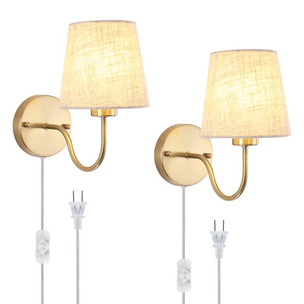 LWYTJO 10.78 in. 1-Light Vanity Light with Fabric Shade and Plug (Set ...