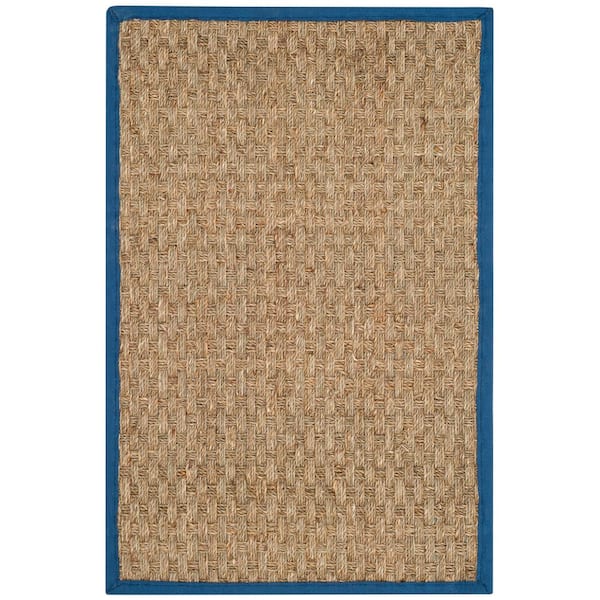 SAFAVIEH Natural Fiber Beige/Navy Doormat 2 ft. x 4 ft. Border Woven ...