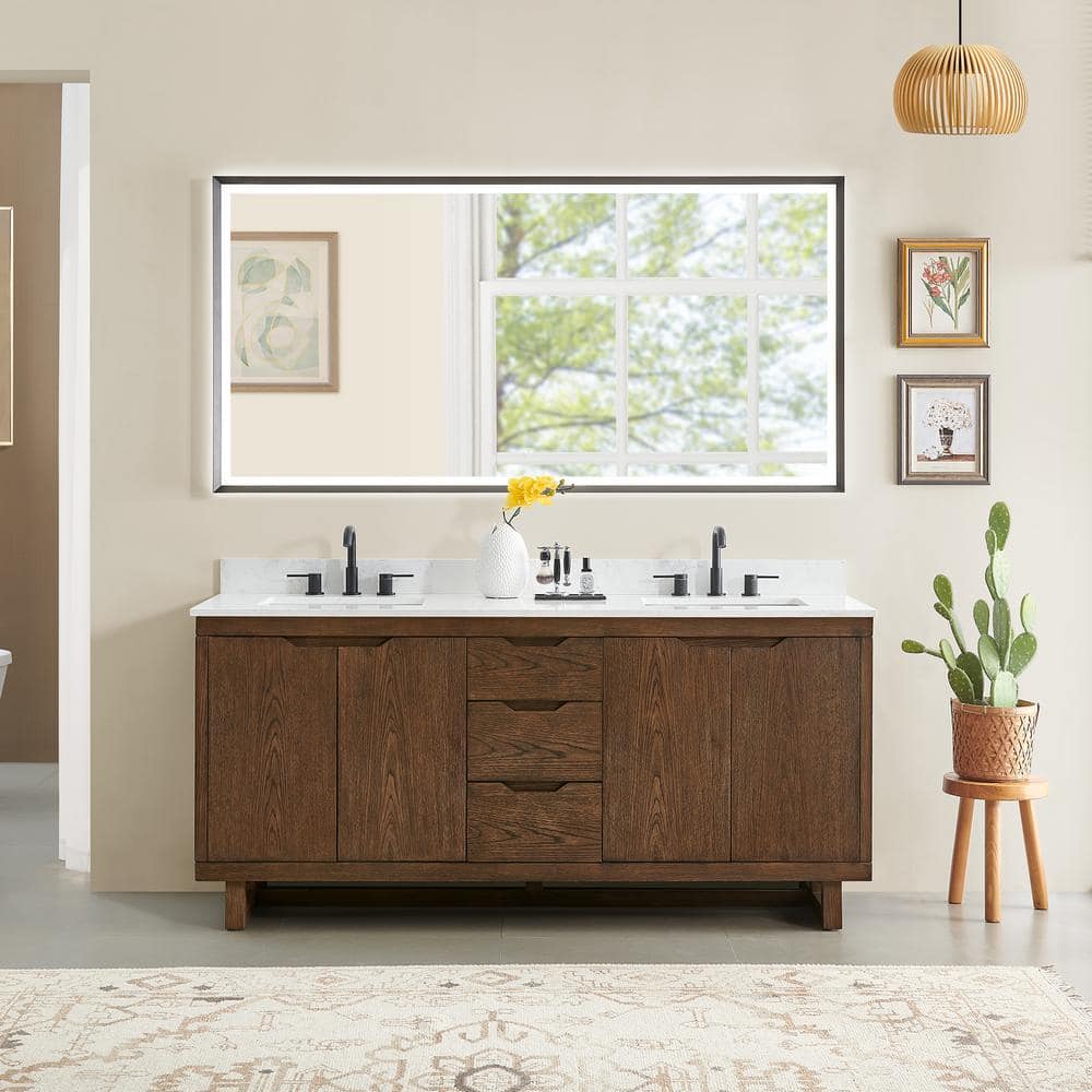 Altair Mowry 72 in. Double Freestanding Brown Brushed Oak Bath Vanity ...