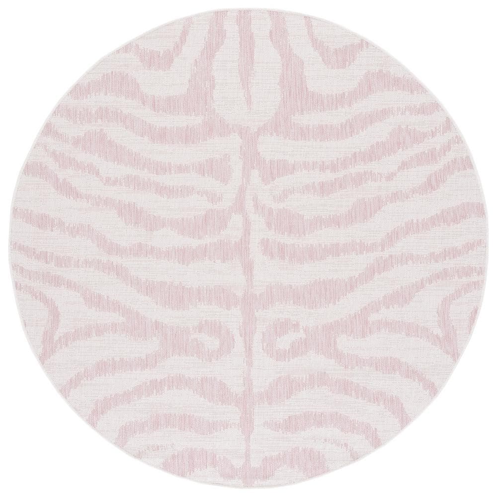 SAFAVIEH Courtyard Ivory/Pink 7 ft. Round Zebra Indoor/Outdoor Area Rug ...