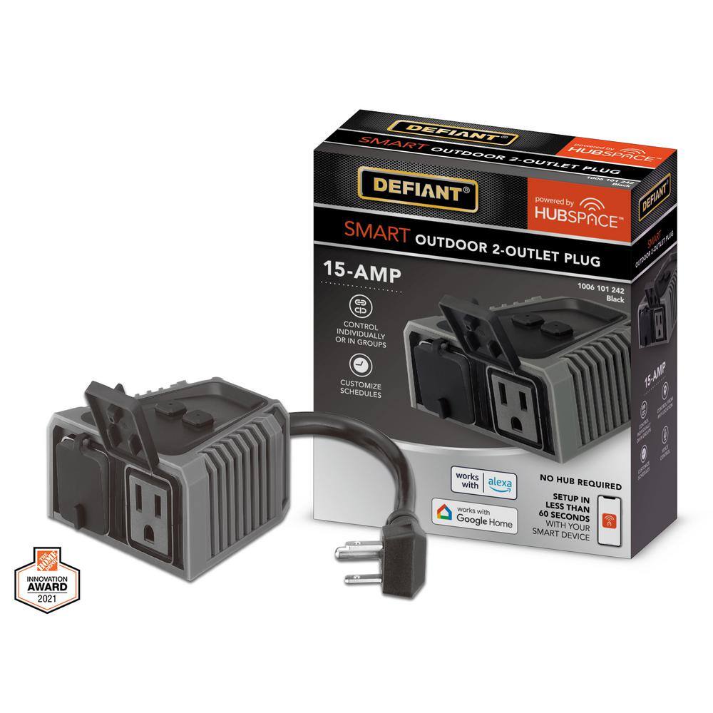 Defiant 15 Amp 120-Volt Smart Wi-Fi Bluetooth Outdoor Plug with 2 ...