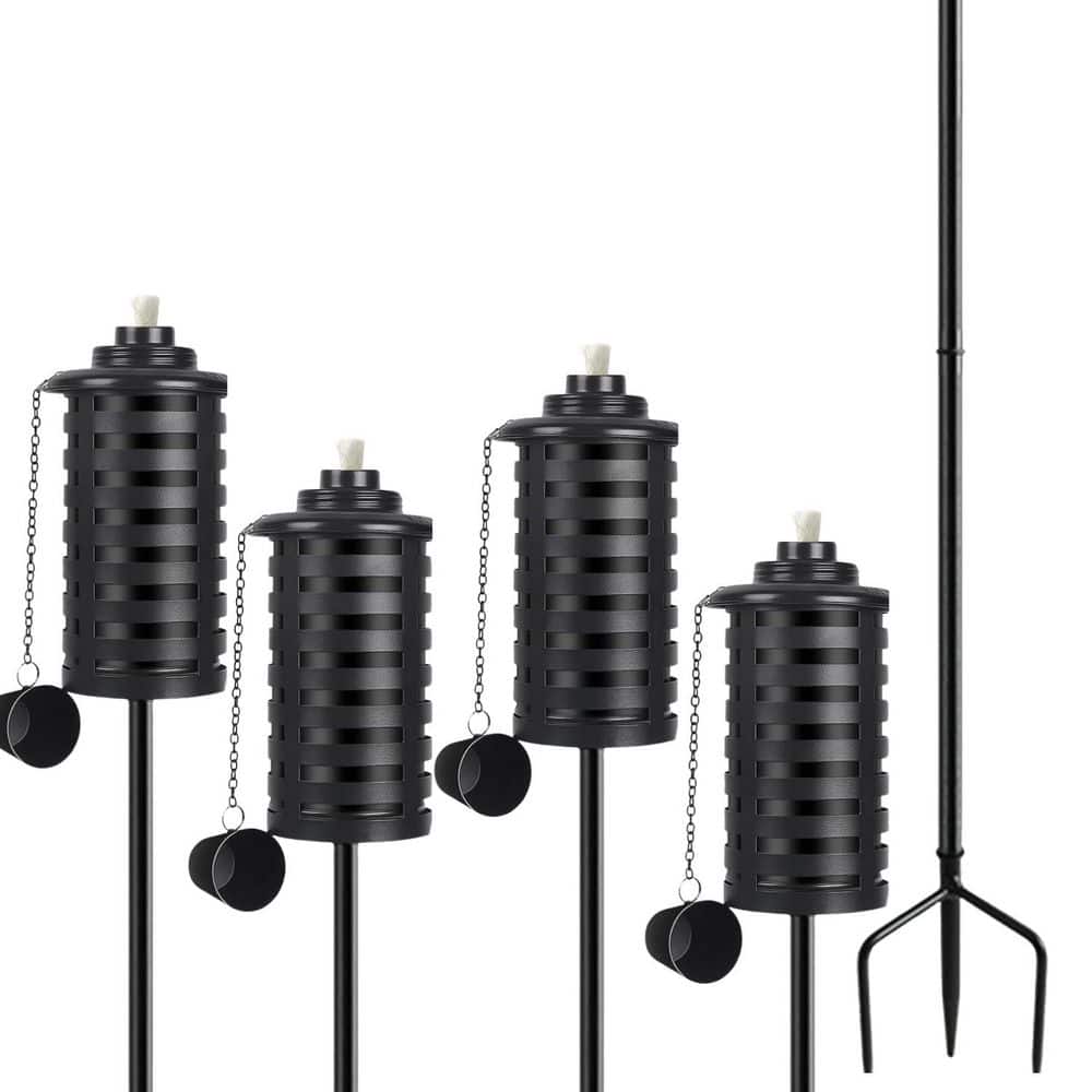 Misopily 59 in. Black Metal Outdoor Citronella Garden Torches with ...