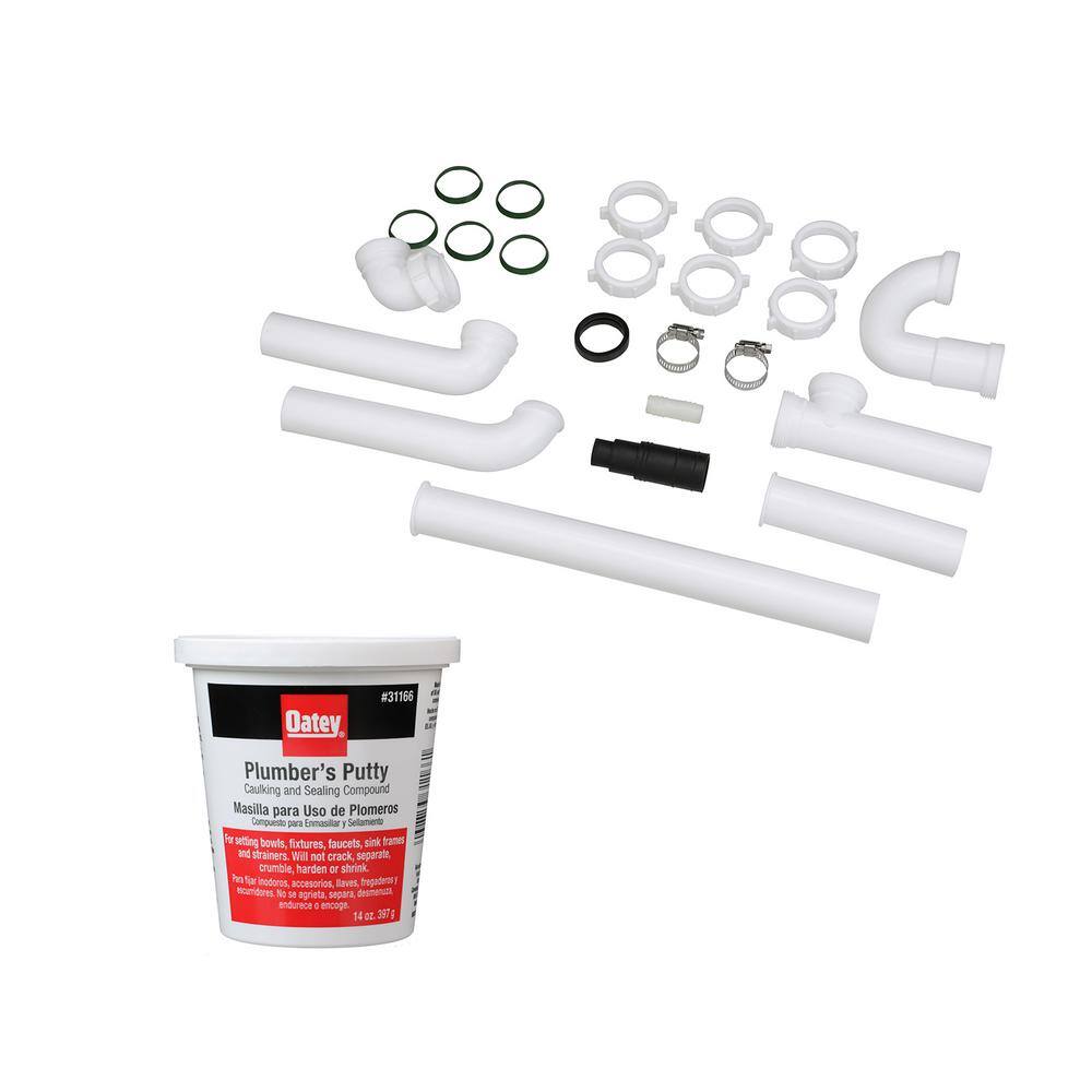 Oatey 1-1/2 in. White Plastic Slip-Joint Garbage Disposal Install Kit ...