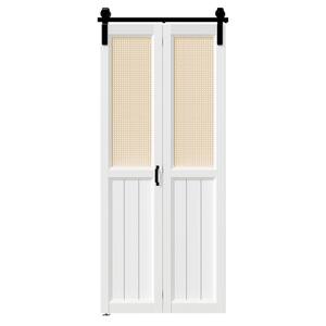 TENONER 30 in x 80 in Webbing & Wood Bi-Fold Interior Door for Closet, MDF, White Folding Door ...