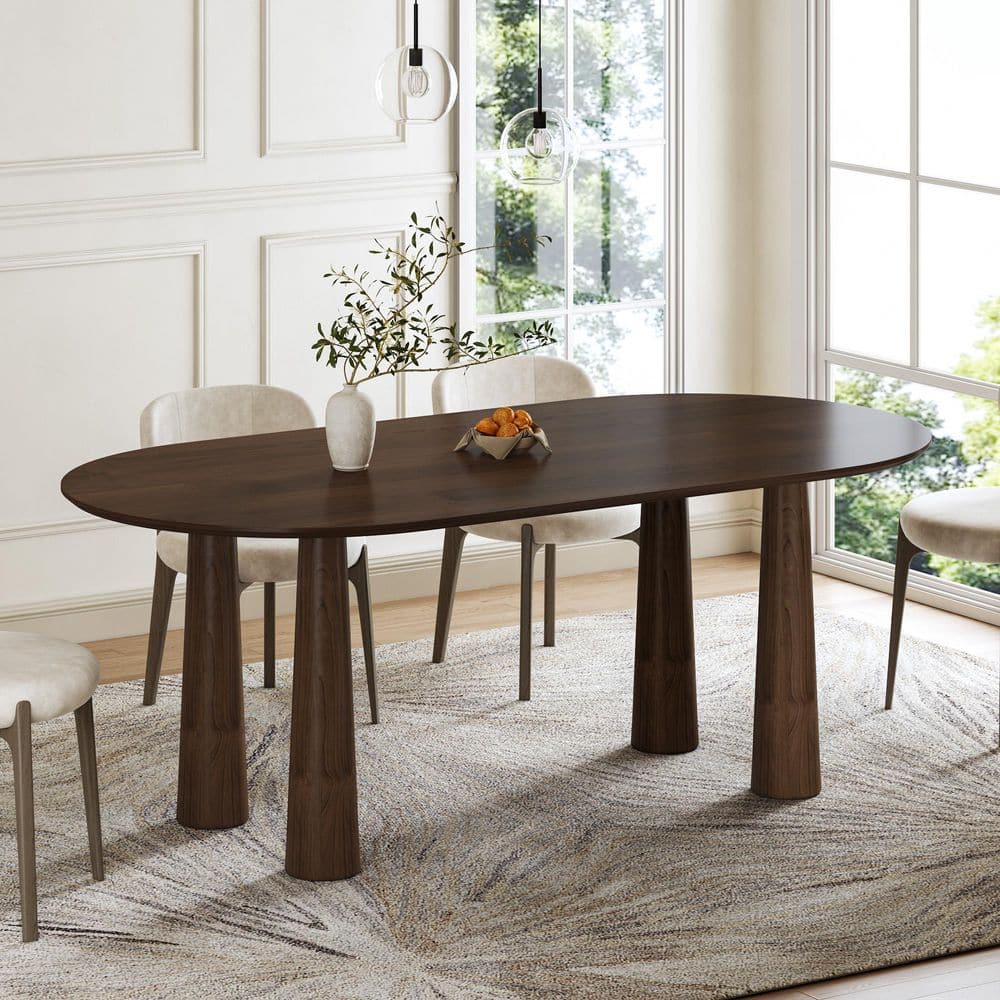 Lirago Oval Walnut Solid Wood 67 in. Kitchen Tables 4-Legs Dining Table ...