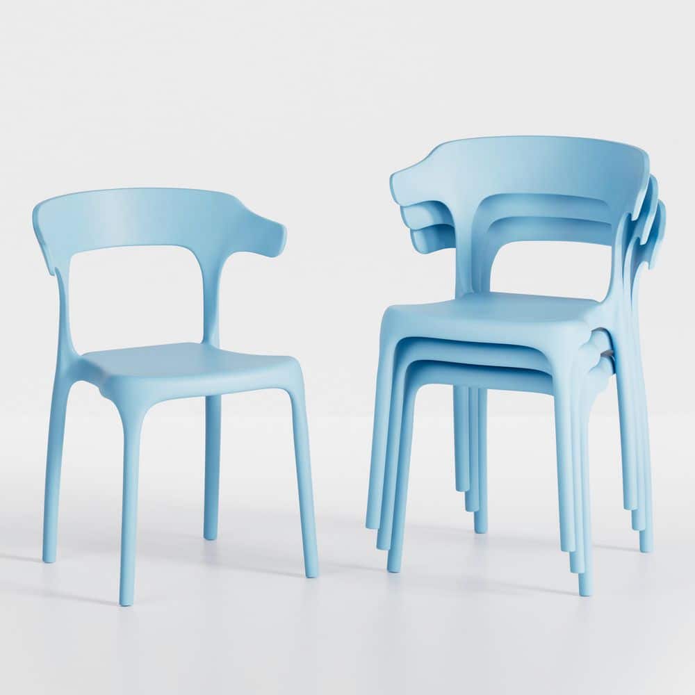 VECELO Dining Chairs Set of 4, Modern Blue Stackable Kitchen Dining ...