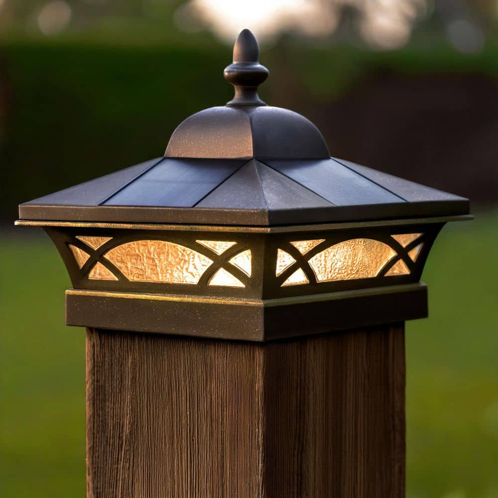 CLASSY CAPS Coventry Bronze Integrated LED 5 x 5 Solar Deck Post Cap Light SLV990R - The Home Depot