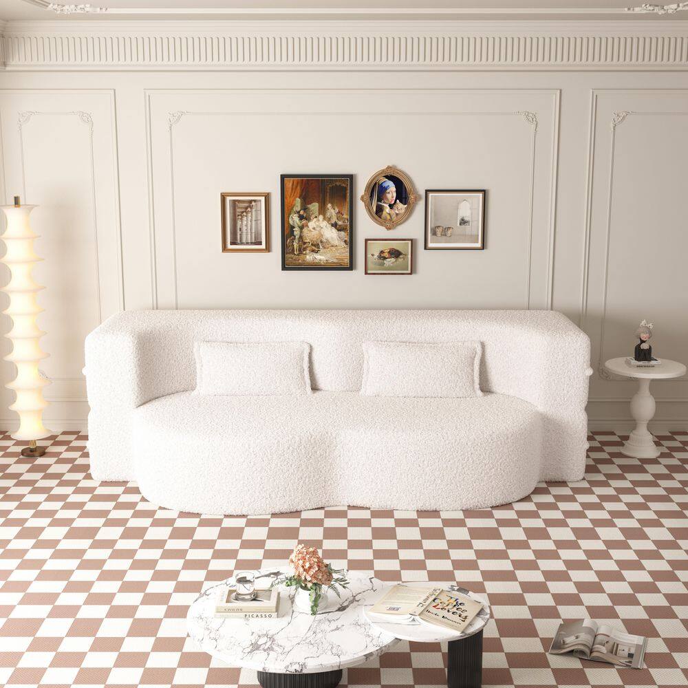 Nestfair 78 in. W Beige Teddy Fabric Full Size Convertible Sofa Bed ...