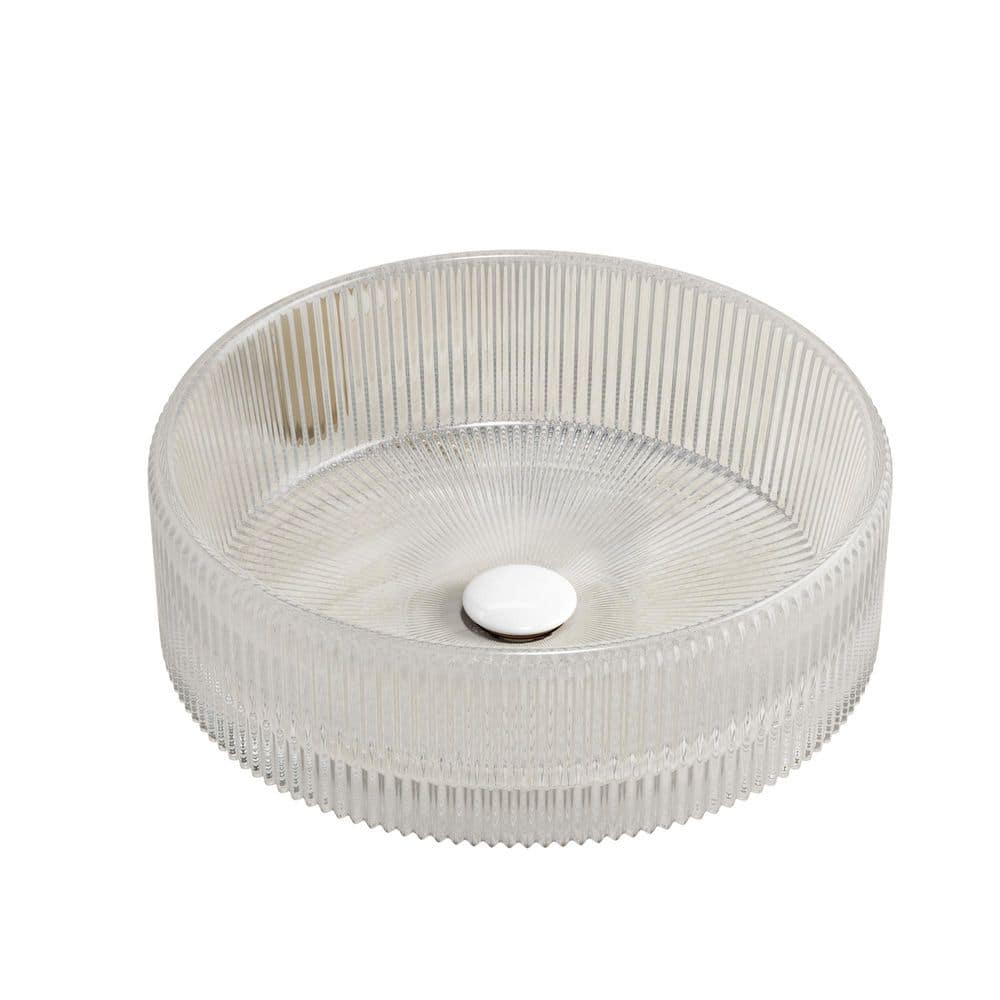 Boyel Living 14 in. Bathroom Sink Round Crystal Glass Basin No Faucet ...