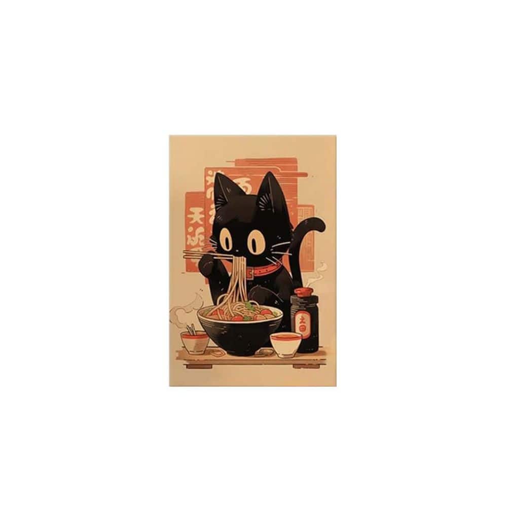 Trendy Japanese Black Cat Eating Ramen Posters Cute Animals Eating ...