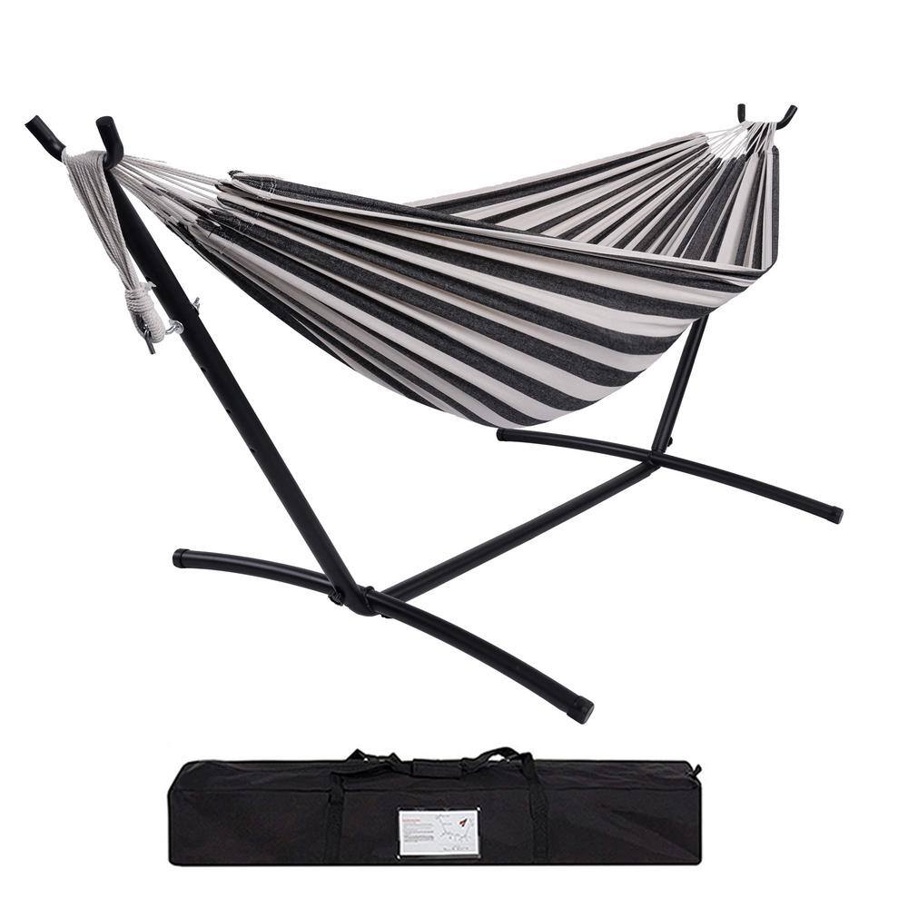 AURA OUTDOOR 9 ft. Fabric Double Hammock with Steel Stand, Portable ...