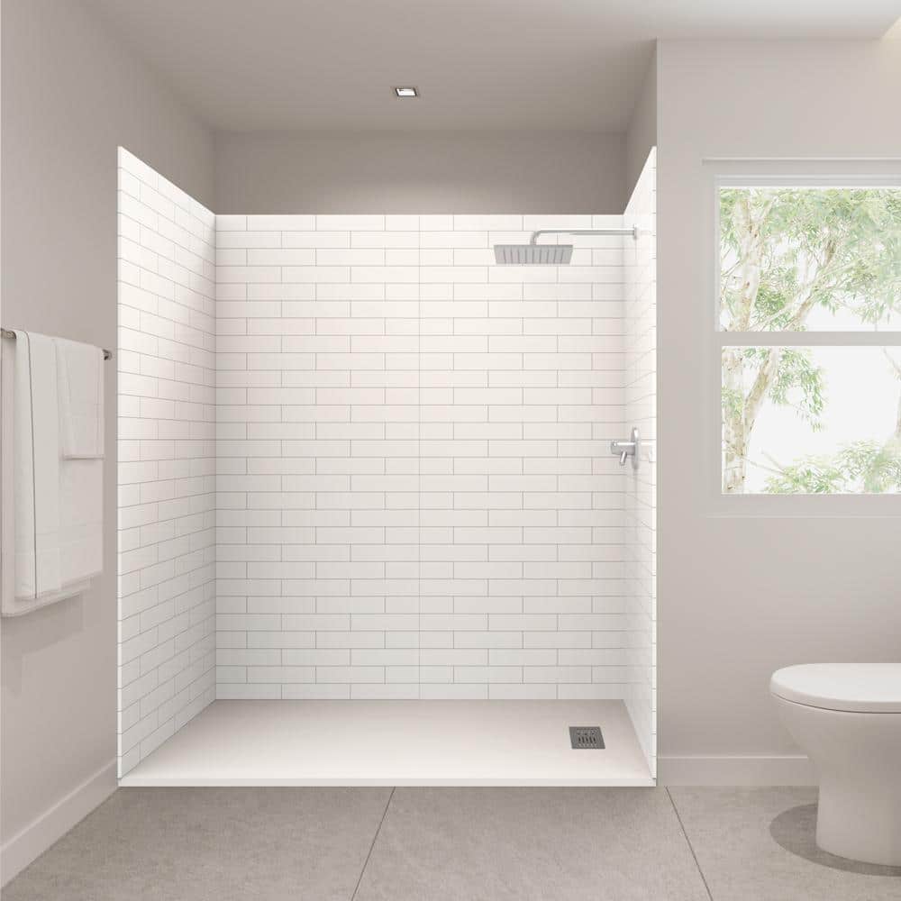 CASTICO Subway 36 in. x 72 in. x 84 in. Solid Composite Stone Alcove ...